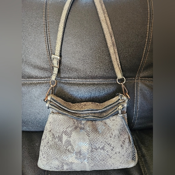 margot | Bags | Margot Snakeskin Embossed Gray Leather Crossbody Purse ...